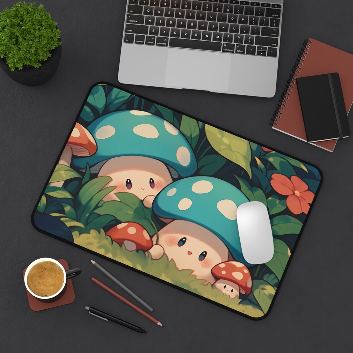 Cute Mushroom Gaming Desk Mat, Mushroom Forest Desk Pad, Kawaii ...