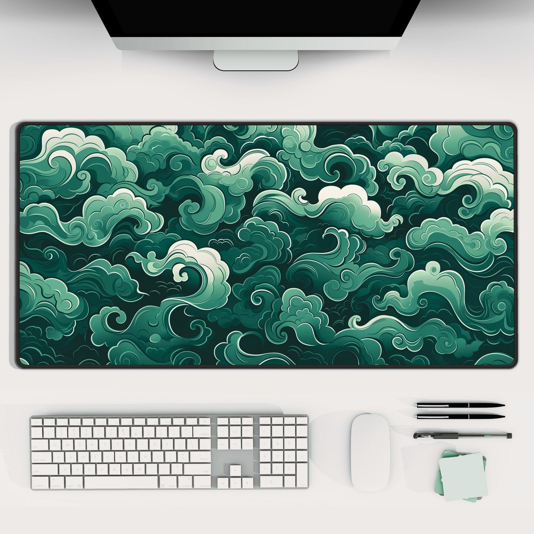 Enchanting Dark Green Desk Mat | Intricate Cloud-themed Mousepad ...