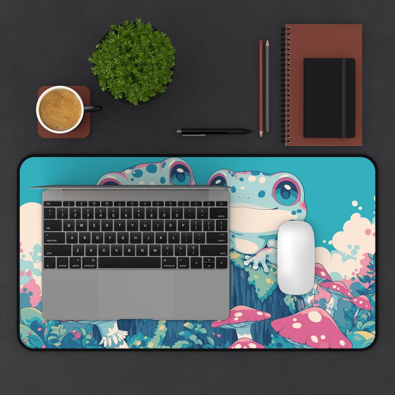 Kawaii Animal Desk Mat | Cute Blue Spotted Gecko Design, Adorable Chibi ...