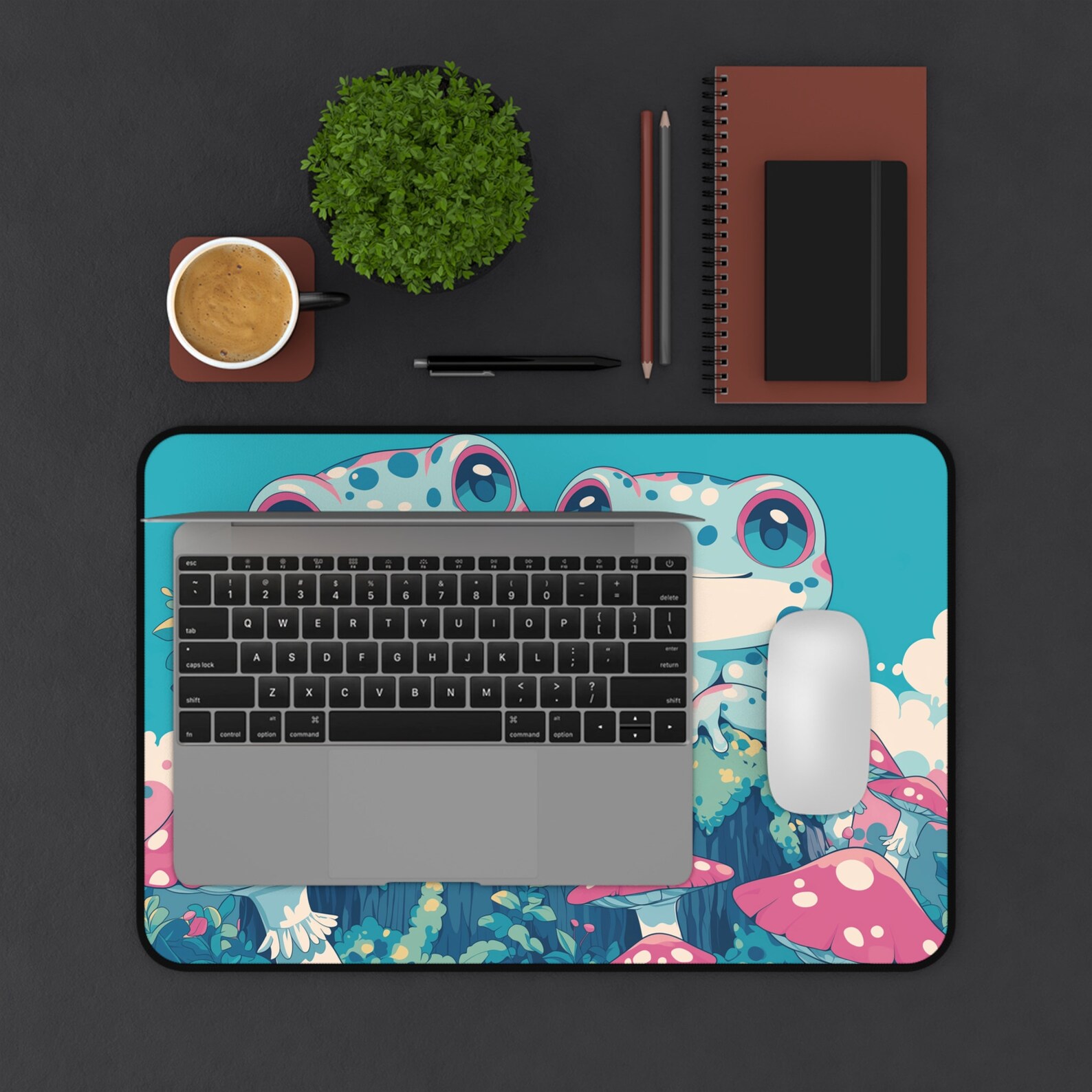 Kawaii Animal Desk Mat | Cute Blue Spotted Gecko Design, Adorable Chibi ...
