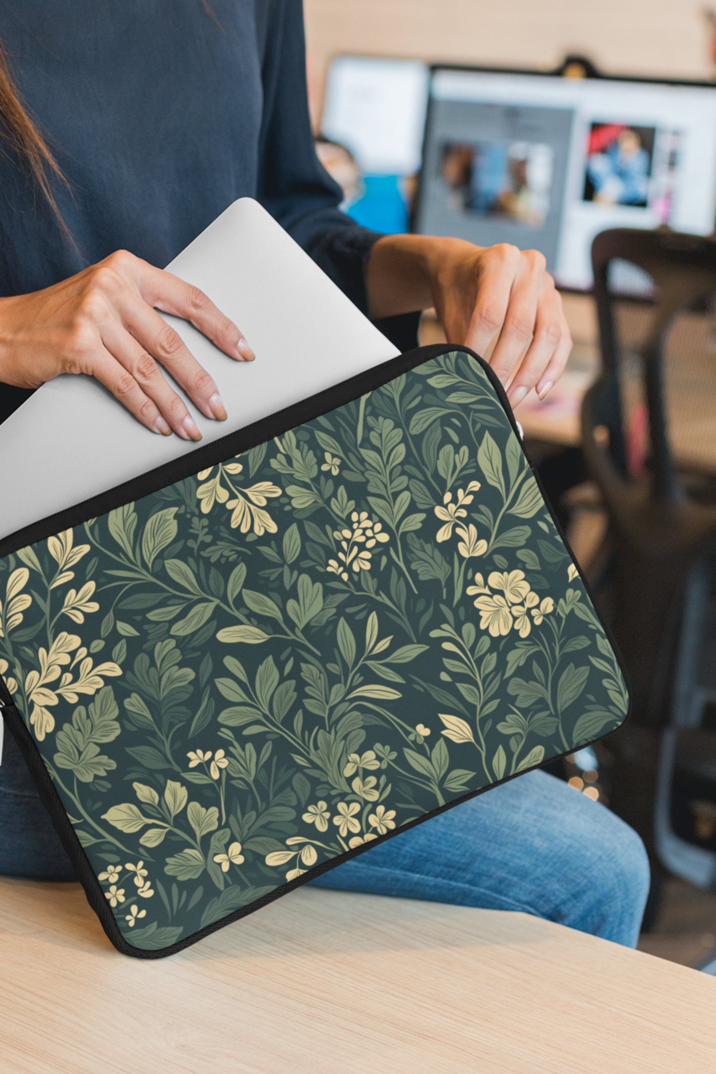 Botanical Charm Laptop Sleeve, Aesthetic Nature-inspired Laptop Case ...