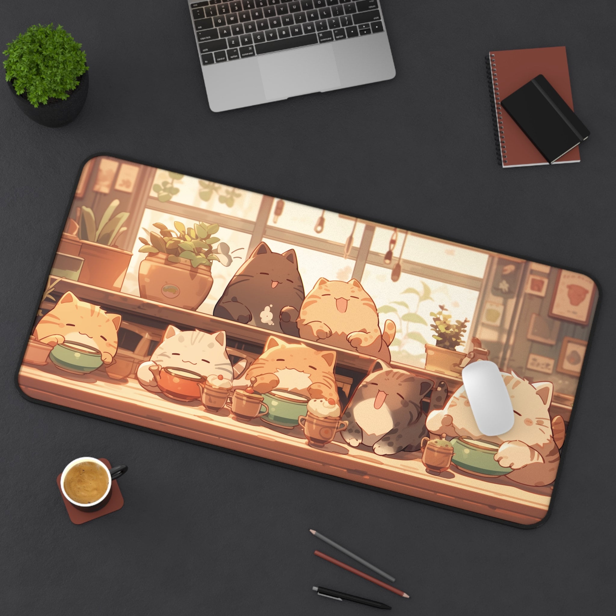 Anime Cat Cafe Desk Mat Kawaii Kitty Deskmat Animal Deskpad - Etsy