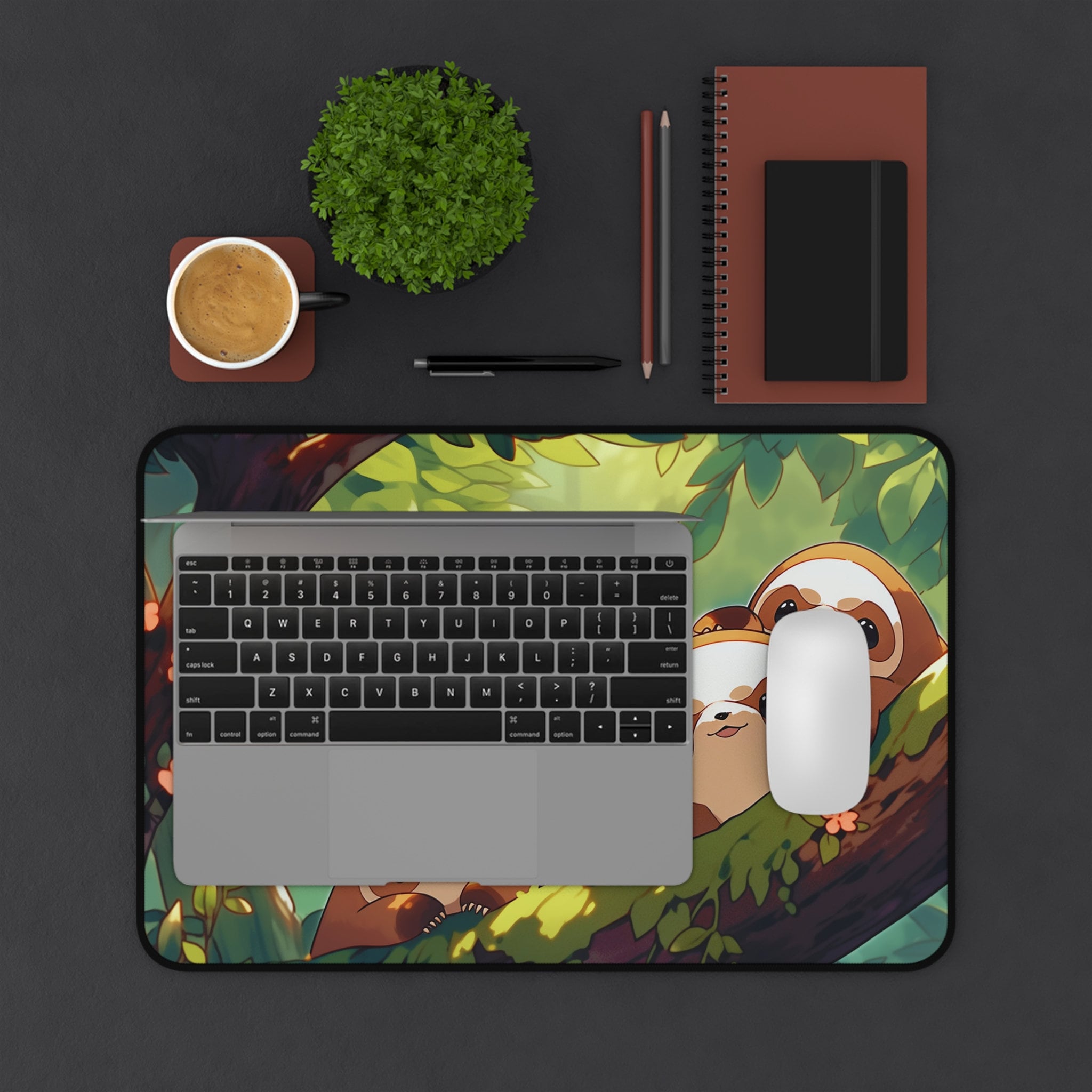 Kawaii Animal Desk Mat With Cute Sloths, Chibi Anime Aesthetic Desk Pad ...