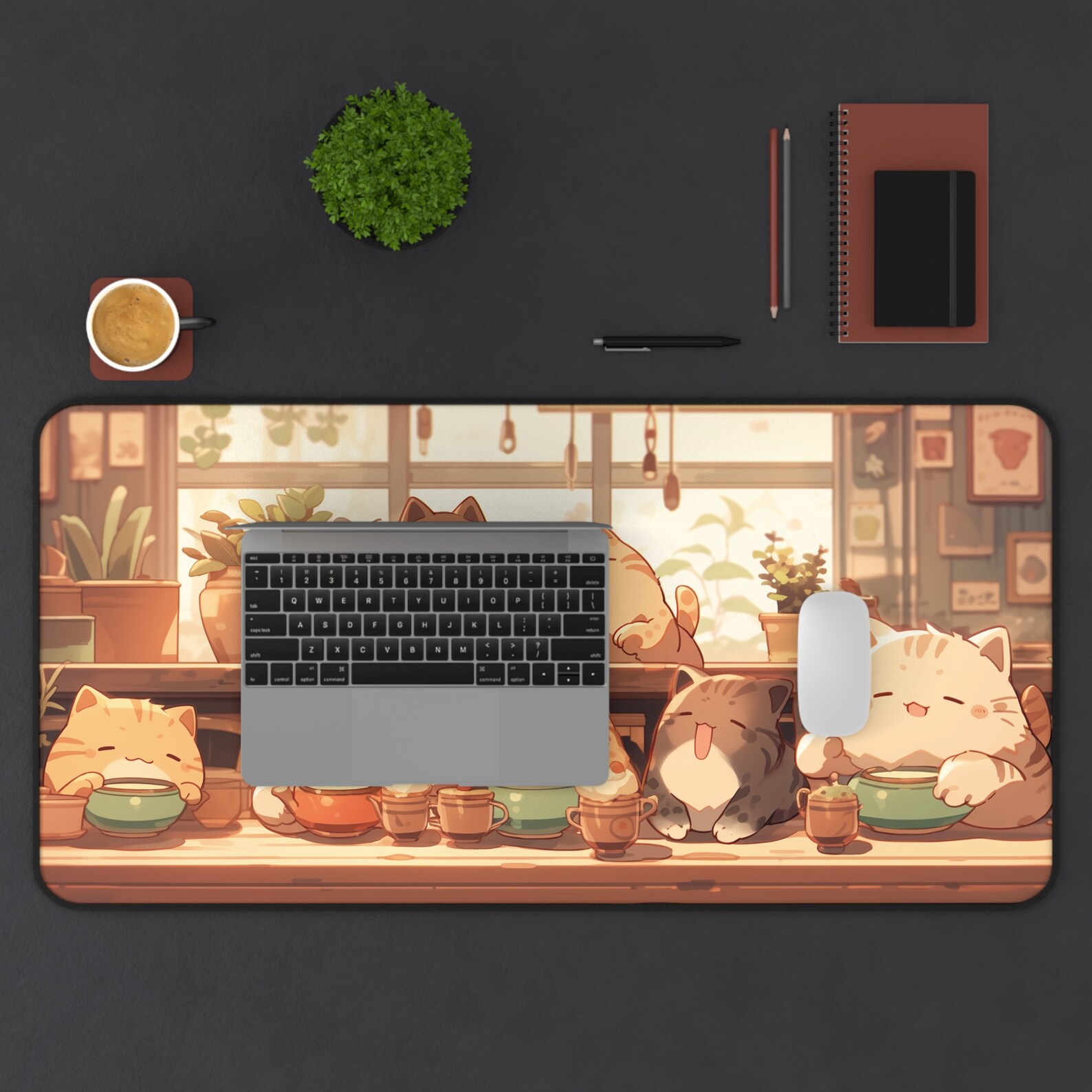 Anime Cat Cafe Desk Mat Kawaii Kitty Deskmat Animal Deskpad - Etsy