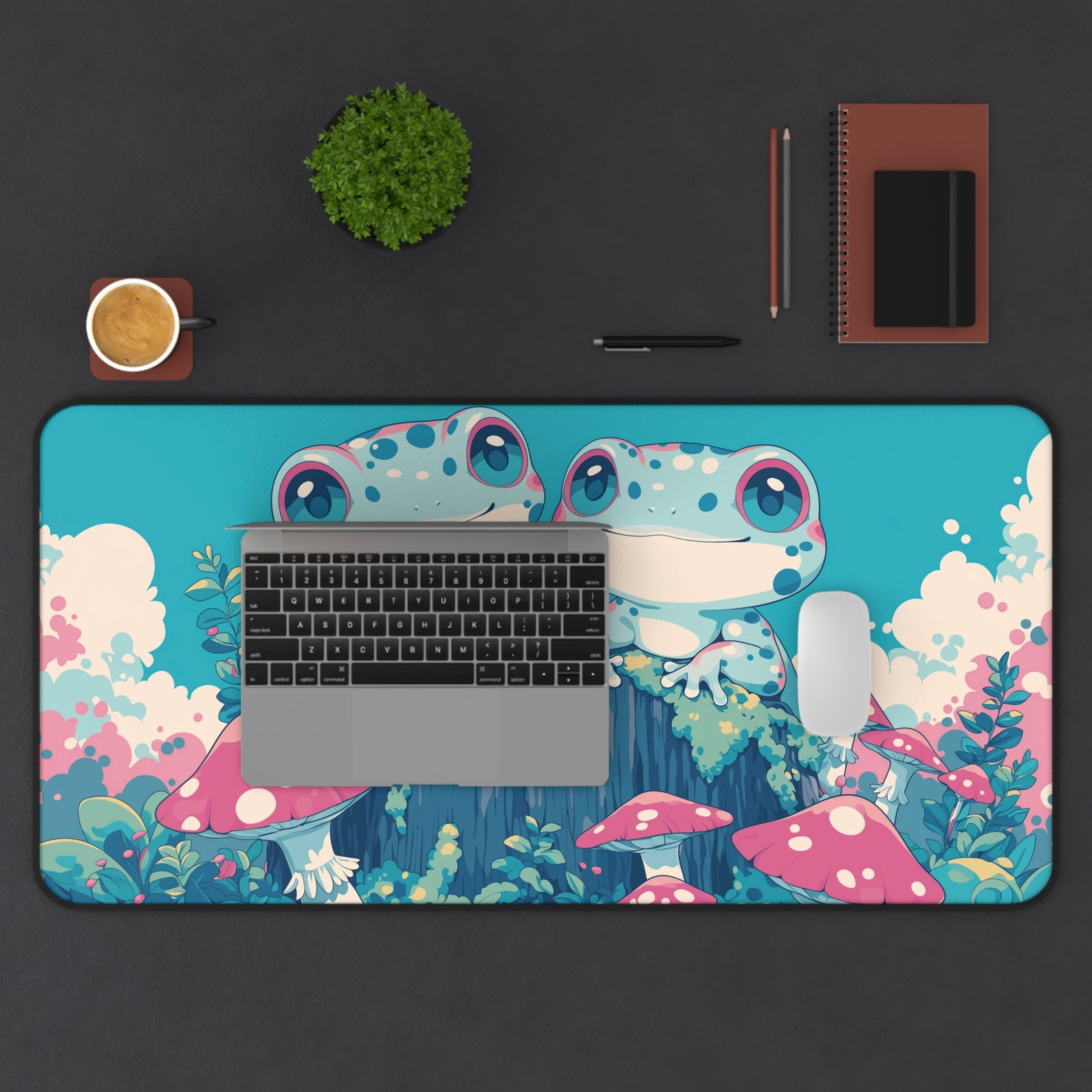 Kawaii Animal Desk Mat | Cute Blue Spotted Gecko Design, Adorable Chibi ...