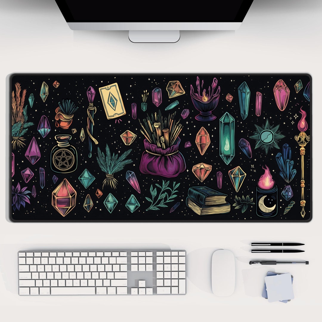 Jewel Tone Witchy Desk Mat | Magical Desk Pad, Fantasy Gaming Mousepad ...