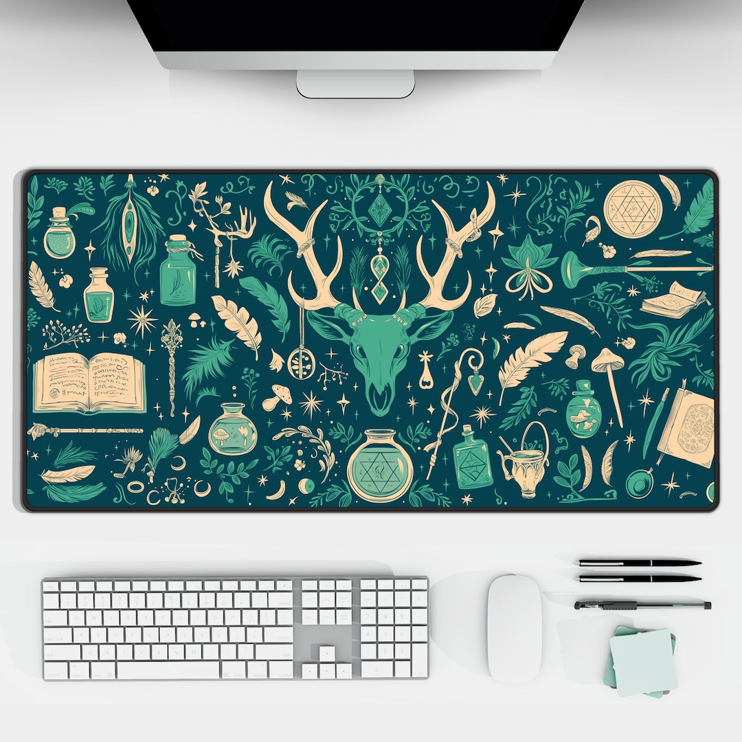 Green Witchy Desk Mat | Folk Art Desk Decor, Pagan Inspired Mousepad ...