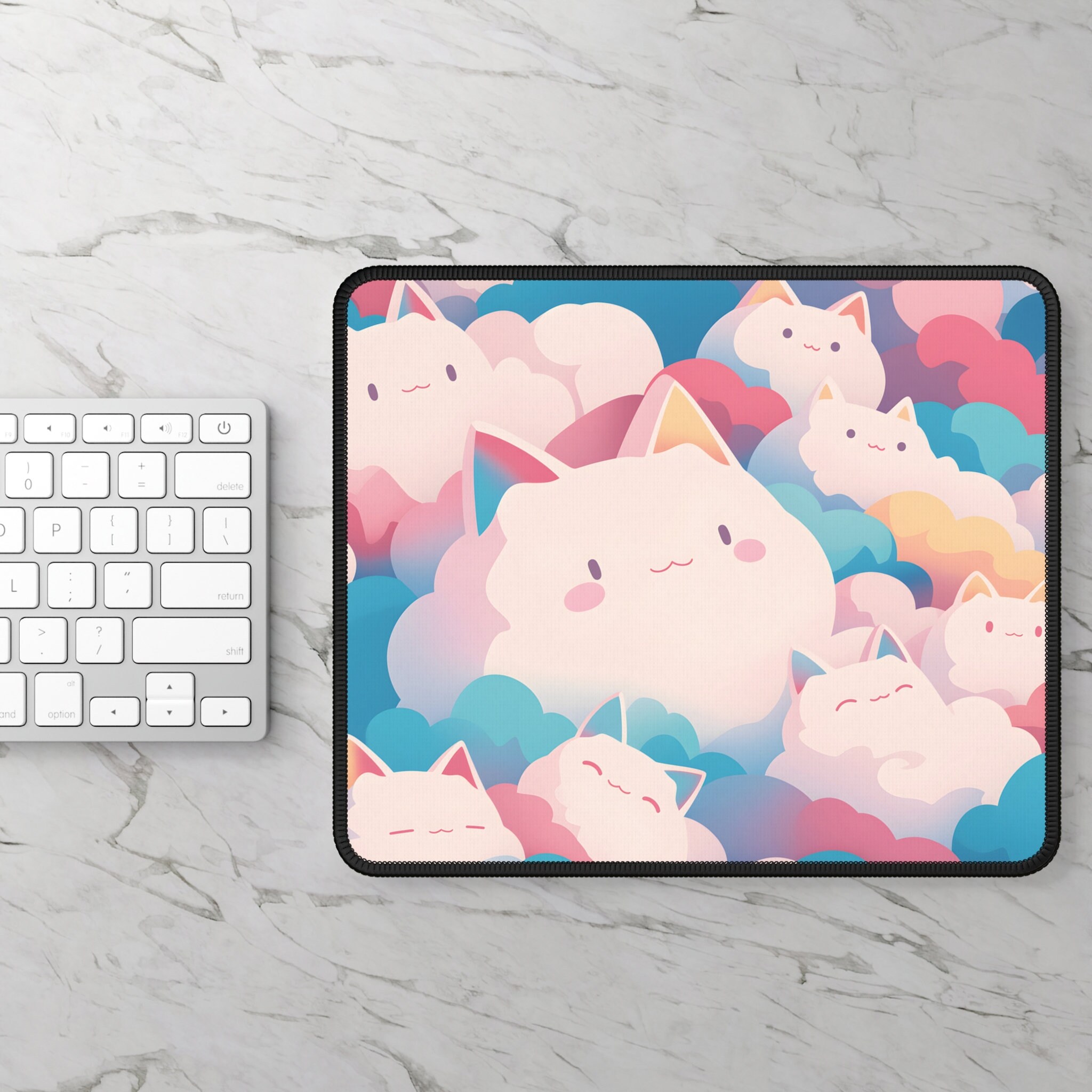 Kawaii Cat Cloud Desk Mat, Anime Chibi Aesthetic Desk Pad, Colorful ...