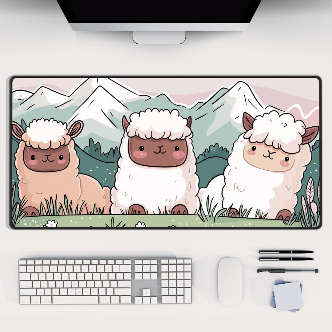 Kawaii Animal Desk Mat Featuring Cute Alpacas | Pastel Colored Mouse ...