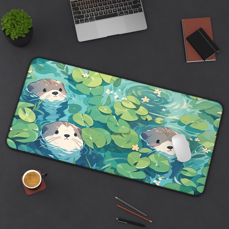 Kawaii Desk Mat Featuring Adorable River Otters | Cute Otter Gift ...