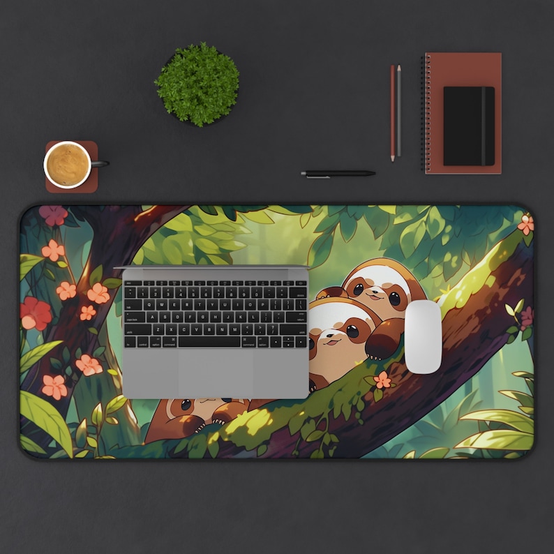 Kawaii Animal Desk Mat With Cute Sloths, Chibi Anime Aesthetic Desk Pad ...