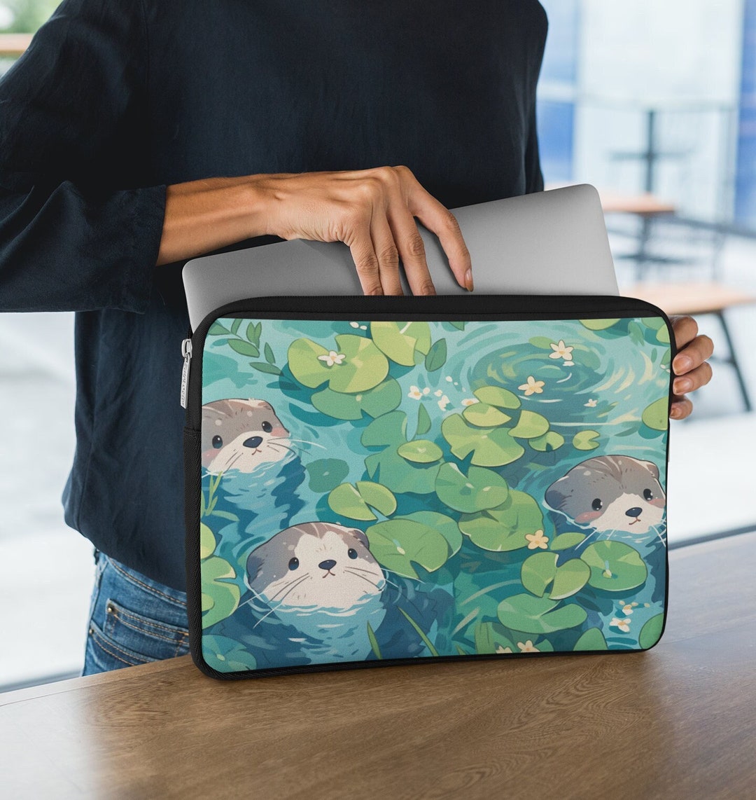 Kawaii Otter Laptop Sleeve | Cute Blue & Green Laptop Case With ...