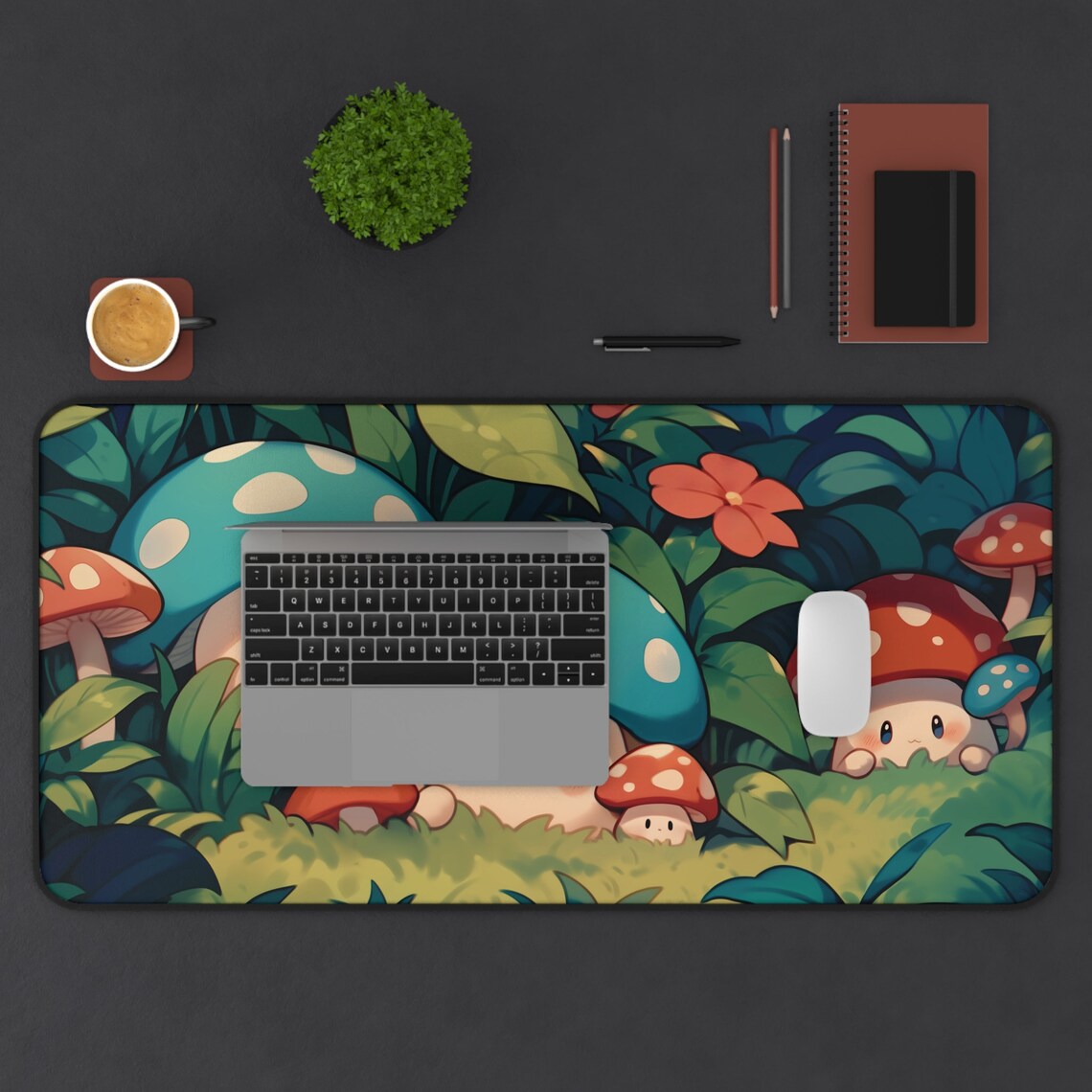 Cute Mushroom Gaming Desk Mat, Mushroom Forest Desk Pad, Kawaii ...