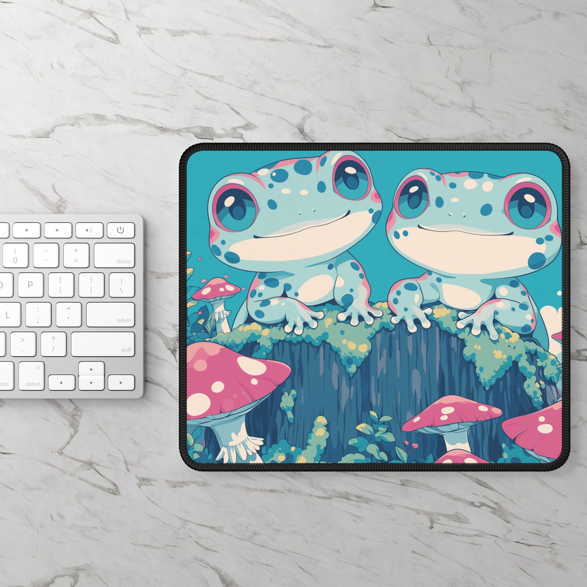 Kawaii Animal Desk Mat | Cute Blue Spotted Gecko Design, Adorable Chibi ...