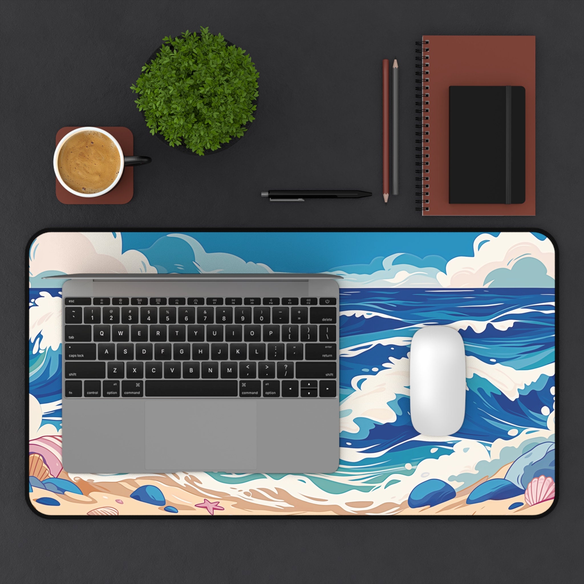 Blue Ocean Desk Mat | Cute Beach Mousepad, Aesthetic Coastline Scene ...