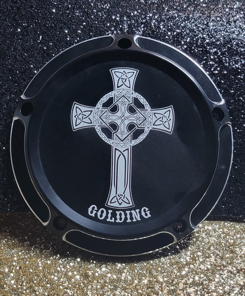 Customizable Billet Aluminum Derby Cover - Black Laser Engraved for ...