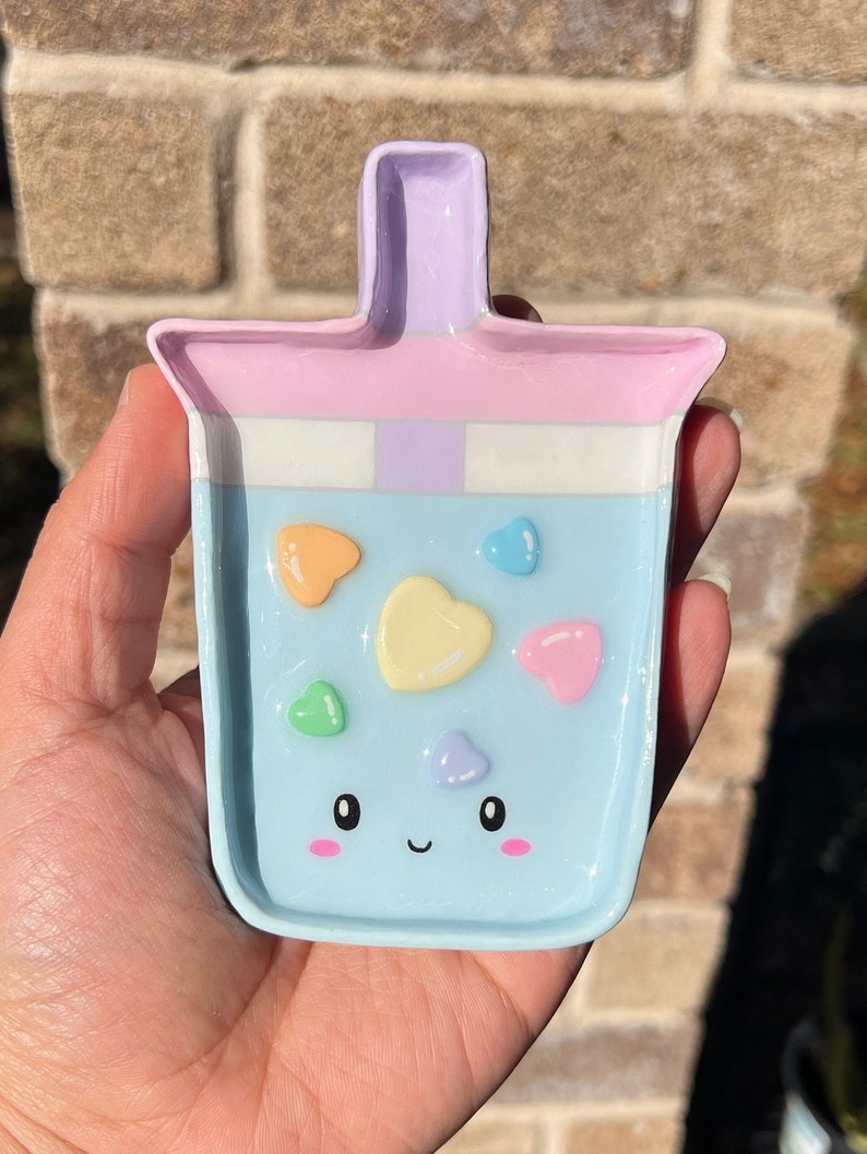 Heart Bubble Boba Tea Cup Pastel Blue Air Dry Clay Trinket Tray ...