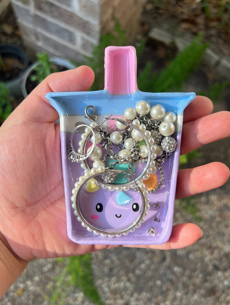 Heart Bubble Boba Tea Cup - Pastel Purple - Air Dry Clay Trinket Tray ...