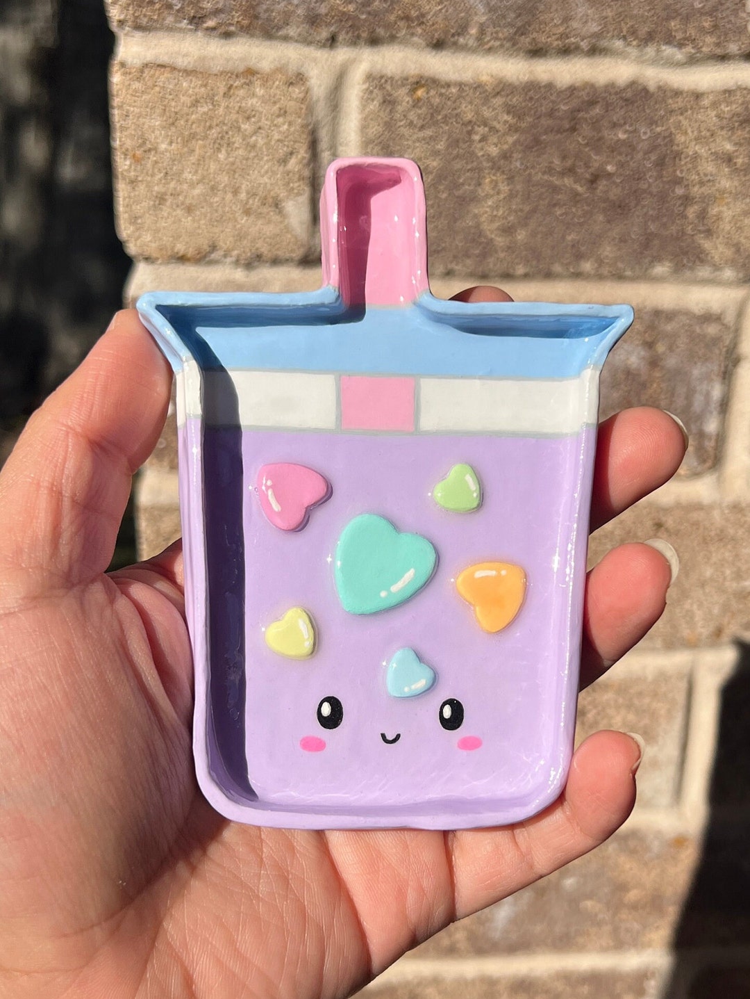 Heart Bubble Boba Tea Cup Pastel Purple Air Dry Clay Trinket Tray ...