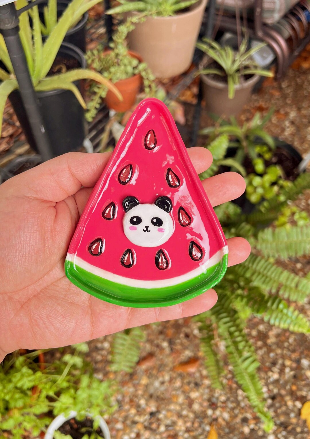 Watermelon Panda Air Dry Clay Trinket Tray Handmade Jewelry Ring Dish ...