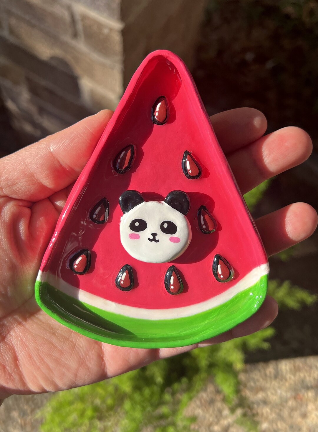 Watermelon Panda Air Dry Clay Trinket Tray Handmade Jewelry Ring Dish ...