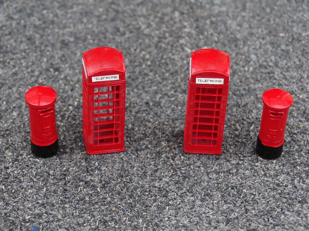 1:76 OO Gauge Hand Painted Telephone Box & Post Box 2 of Each (set No ...