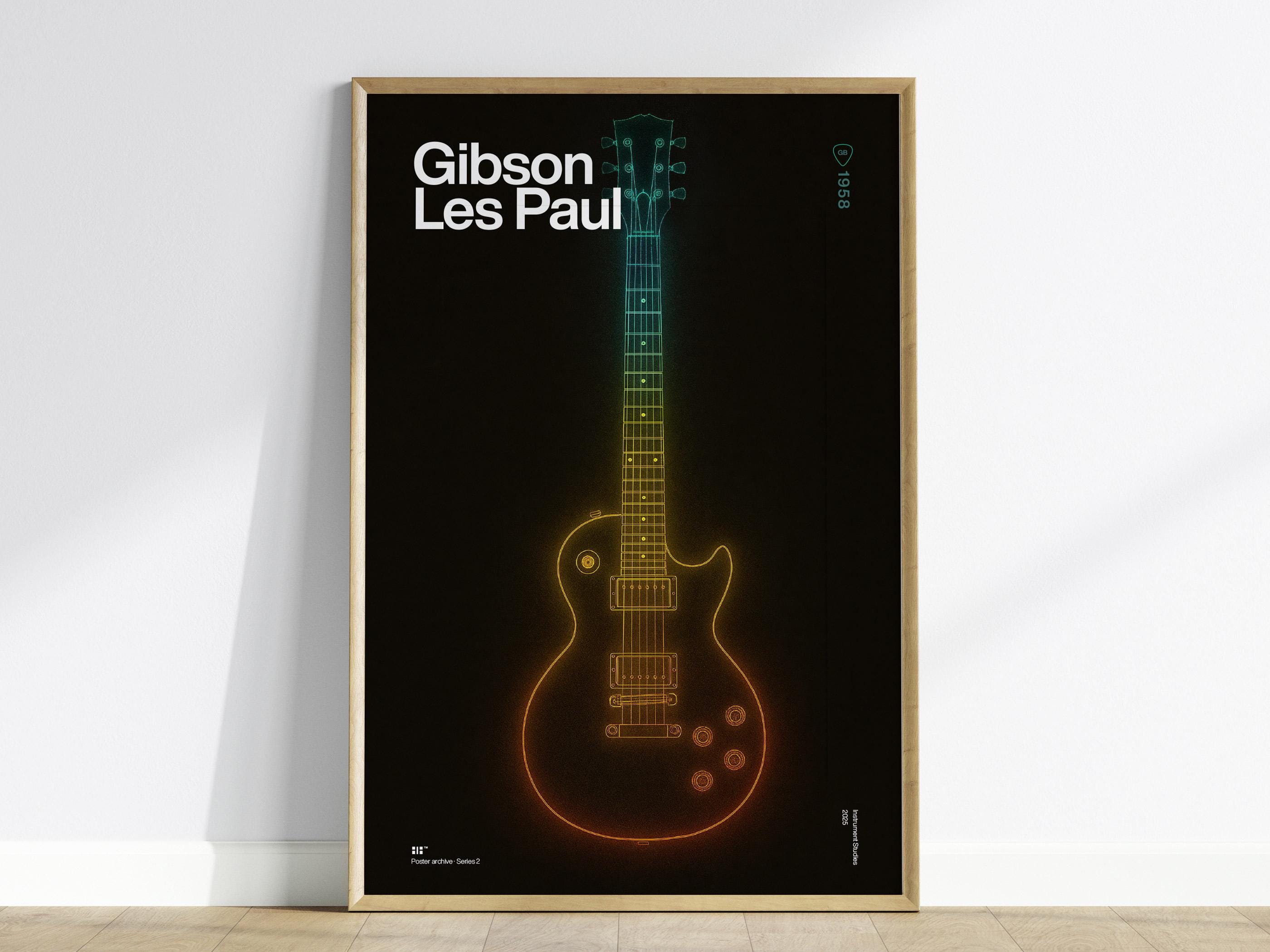 Gibson Les Paul Electric Guitar Poster – Bold Neon Colored Line Art ...