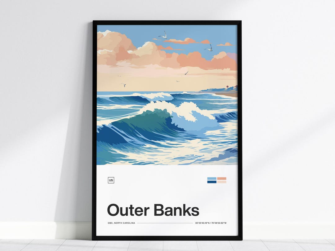 Outer Banks Print: Modern Coastal Wave Art, Framed OBX Decor - Etsy