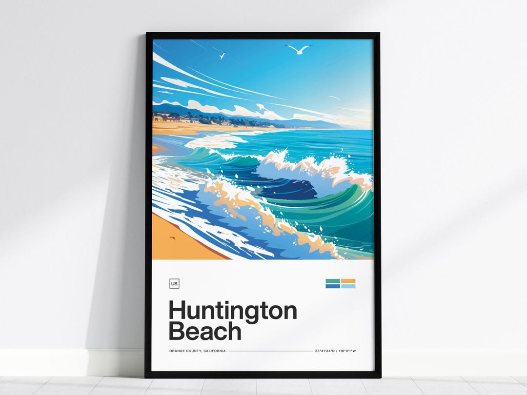 Huntington Beach Surf Poster: Minimalist Coastal Wall Art - Etsy