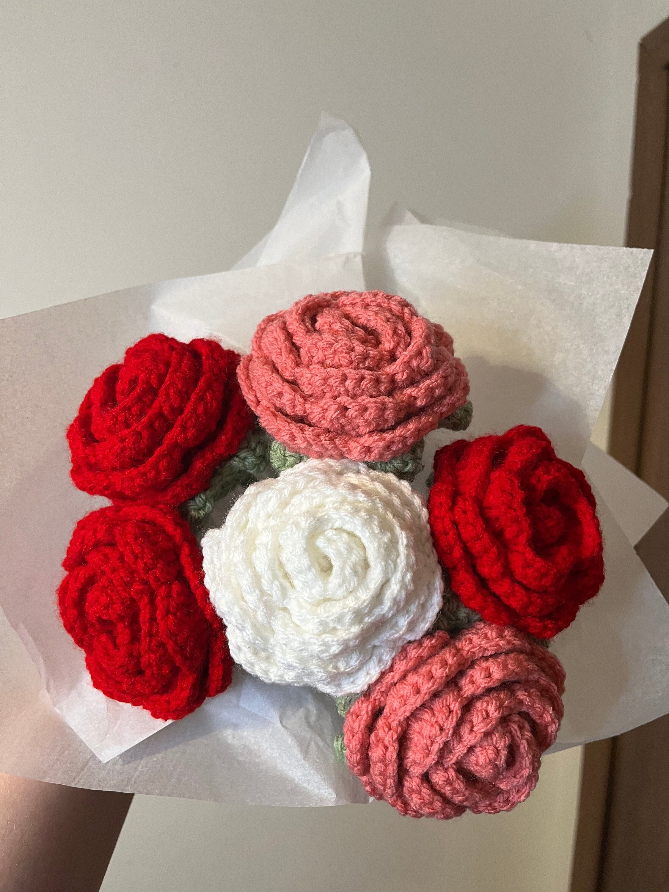 Crochet Rose Bouquet / Crochet Flowers / Handmade Flower Arrangement ...
