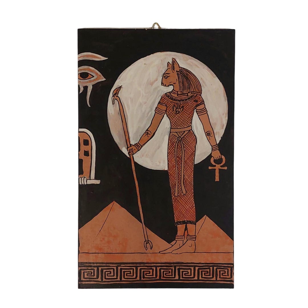 Bastet Egyptian Goddess Wall Art Hand Painted Mythical Cat Panel - Etsy