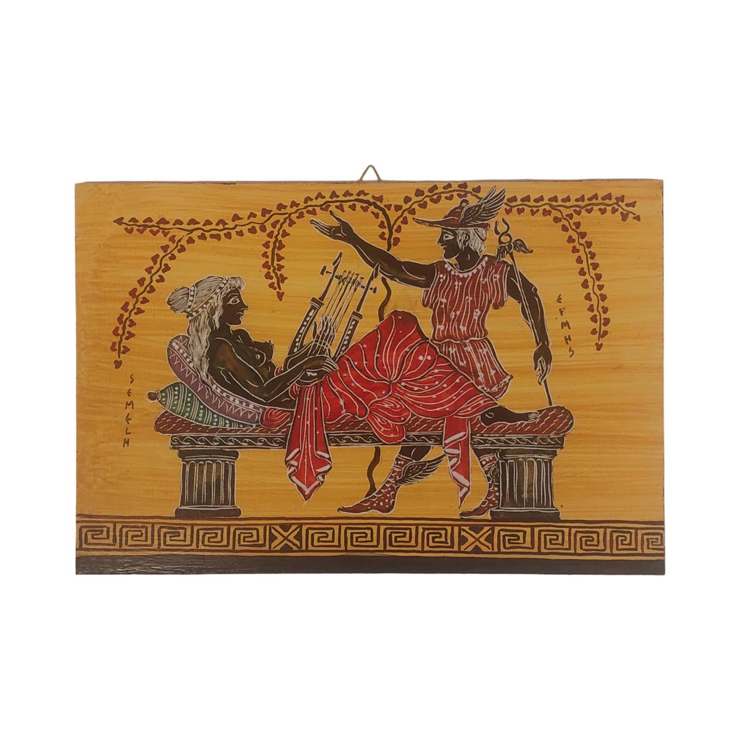 Hermes and Semele Greek Mythology Wall Art Red Figure Style Painting ...