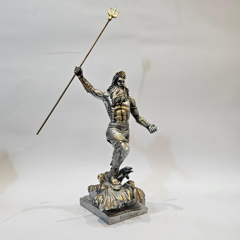 Poseidon Statue Greek God of the Sea Silver Color Sculpture 7.50in - Etsy