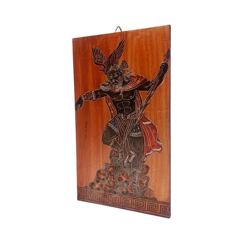 Zeus With Thunderbolt Wall Art Greek God Mythology Painting Wooden ...