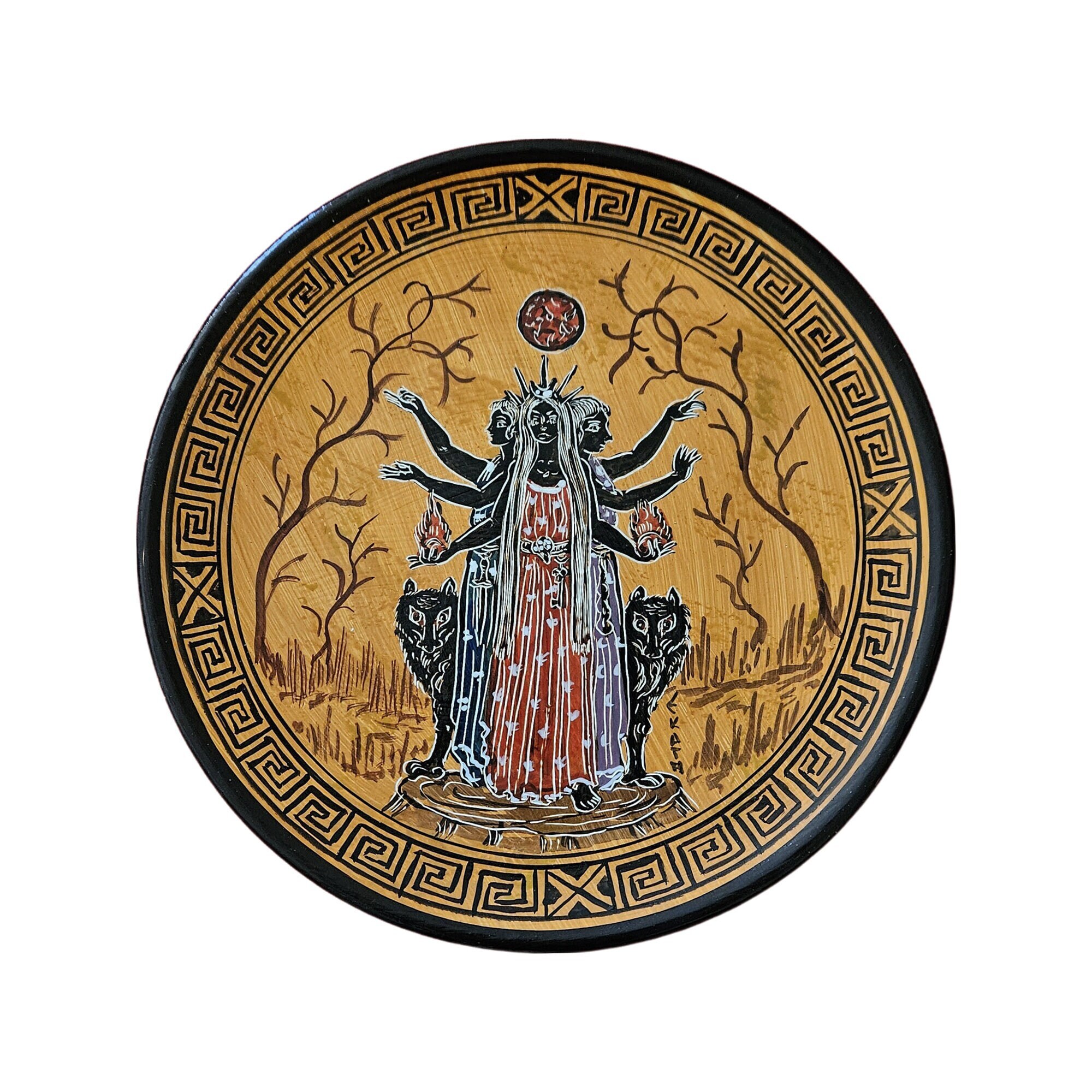 Hecate Goddess Plate Greek Ceramic Terracotta Hand Painted Wall Hanging ...