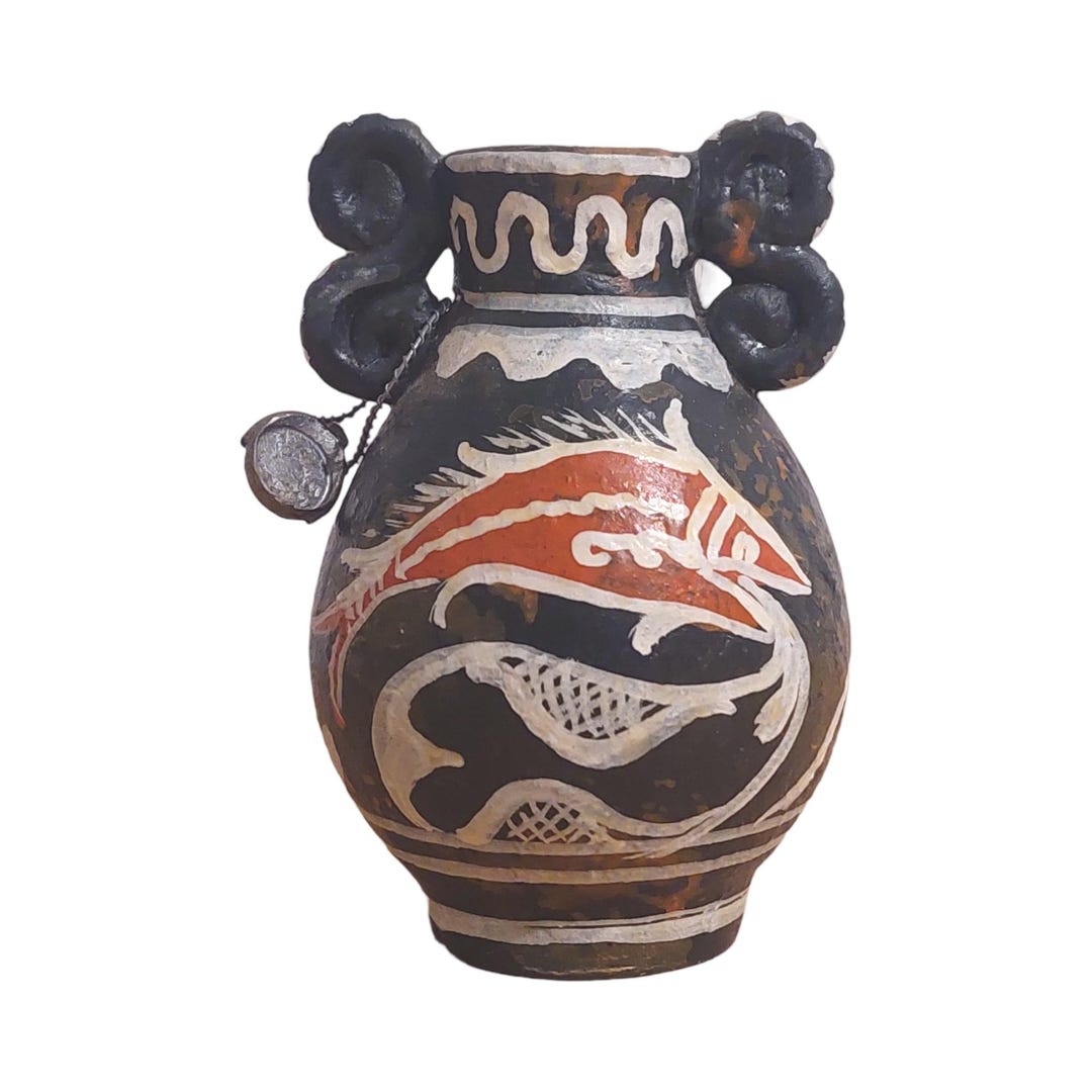 Hand-painted Minoan Fish Vase: Aegean Ceramic Amphora - Etsy