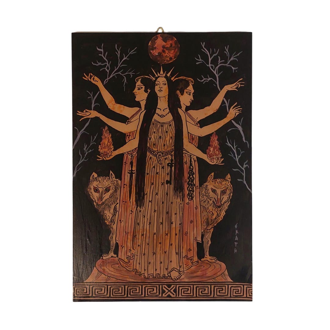 Hecate Triple Goddess Wall Art Witchcraft Moon Panel Hand Painted - Etsy