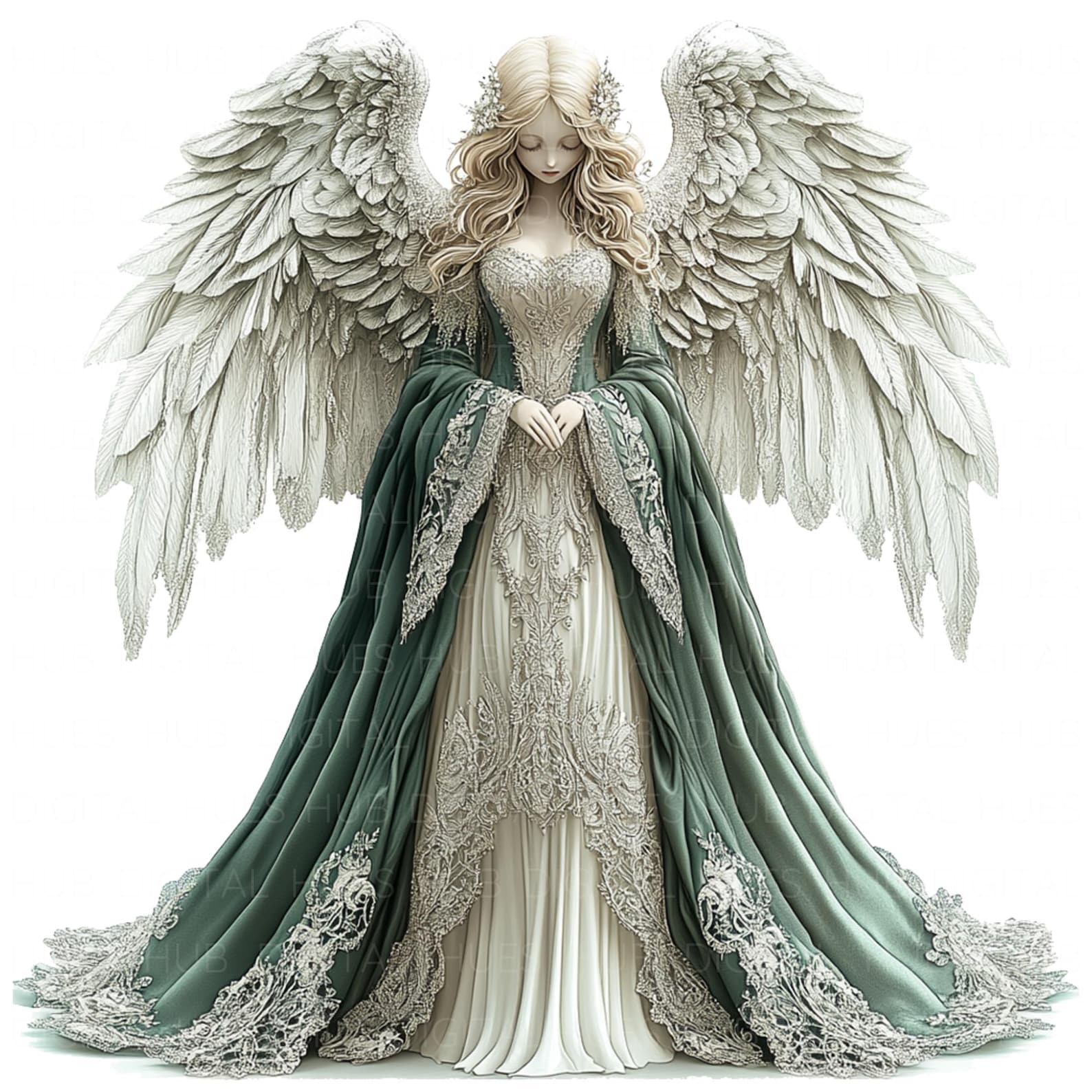 12 Angel With Wings Clipart Watercolor Christmas Angel Tree Topper ...