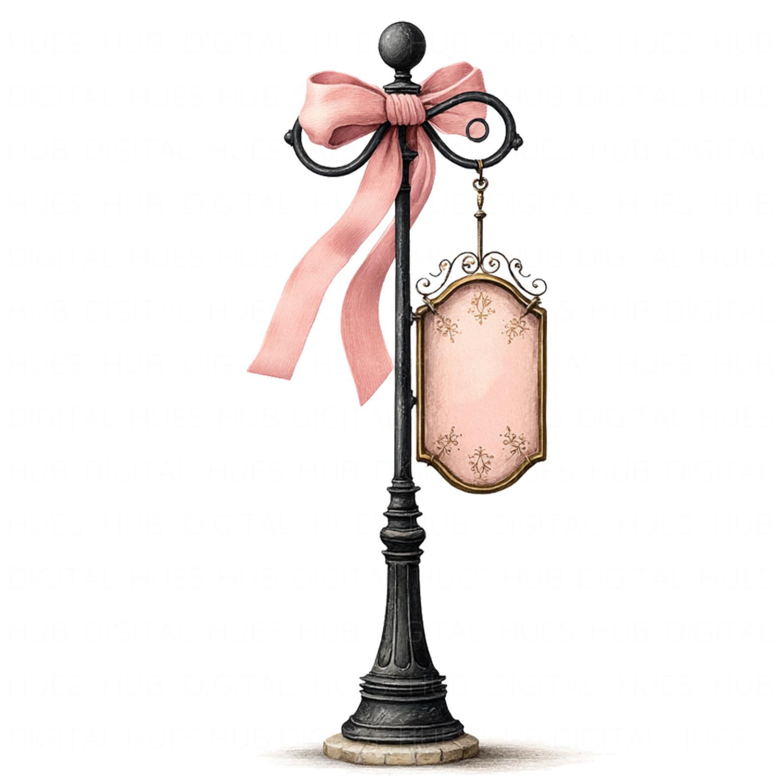 11 Pink Hanging Sign Clipart Watercolor Vintage Wrought Iron Road Sign ...