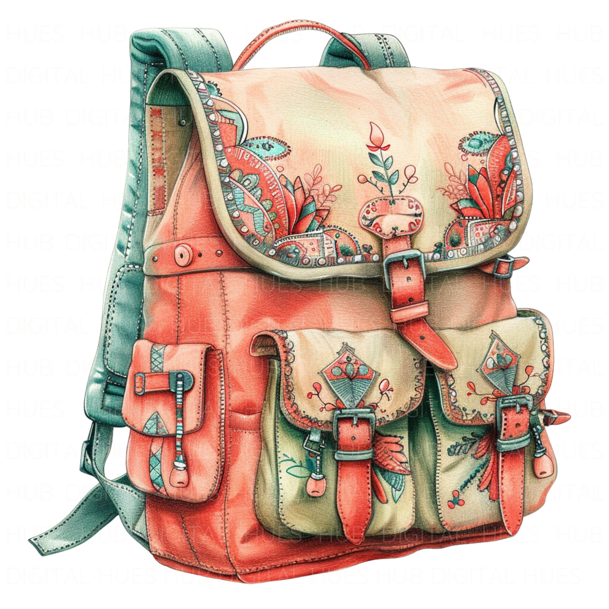 13 Ladies Backpack Clipart Bundle Watercolor Hiking Backpack Sticker ...