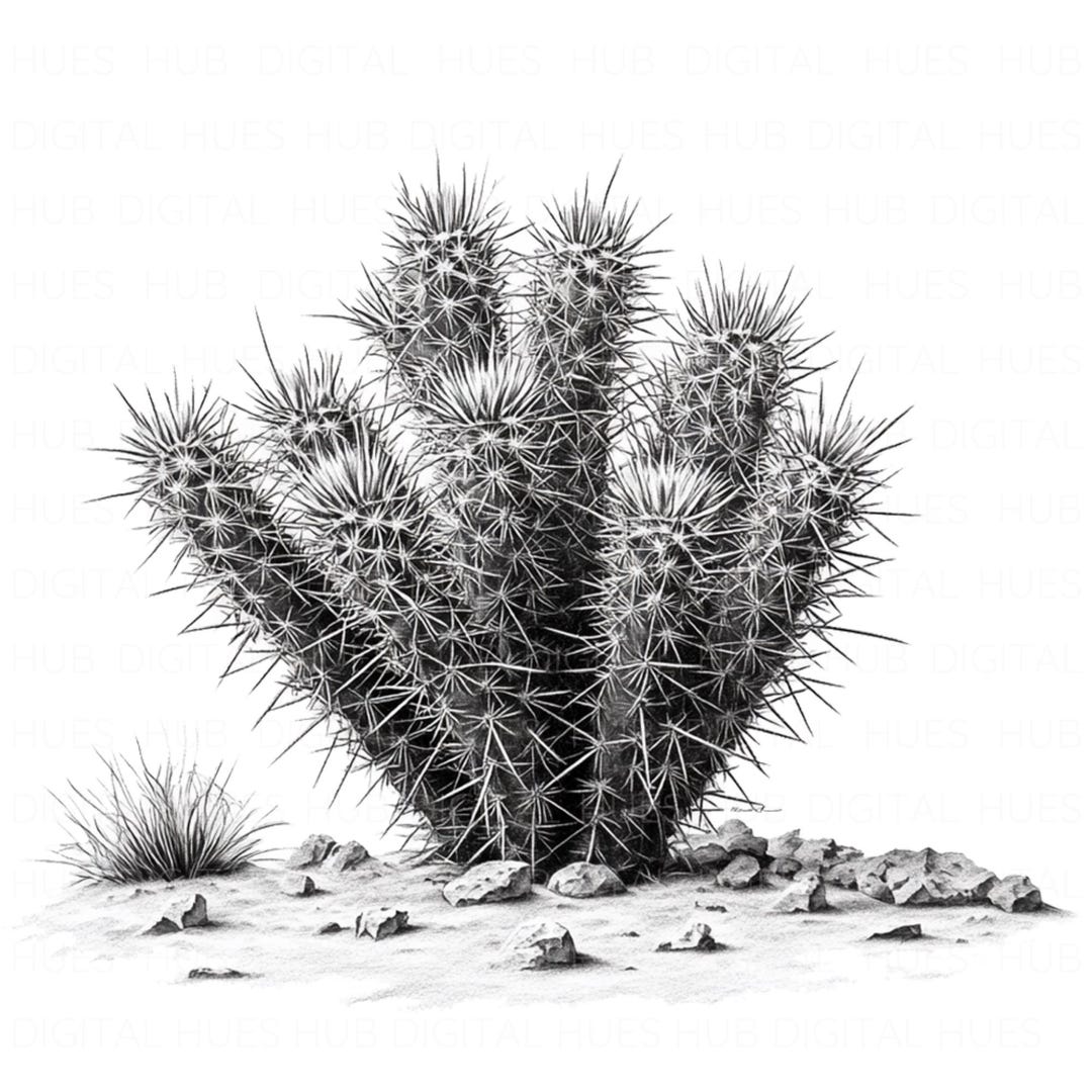 16 Black White Cactus Clipart Cactus in Desert Plant Sketch Succulent ...