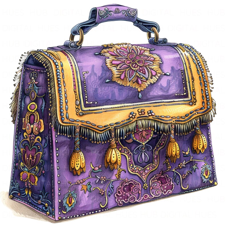 15 Floral Handbag Clipart Bundle Watercolor Clutch Floral Purse Sticker ...