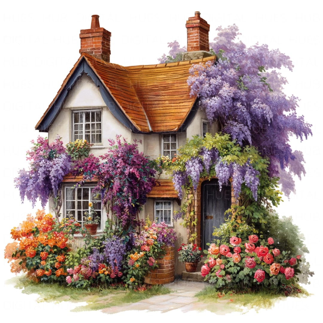 17 Floral Cottage Clipart Watercolor Floral Cottage Garden English ...