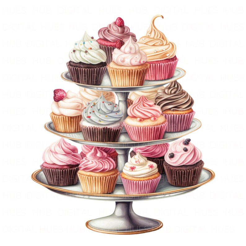 12 Cupcake in Stand Clipart Bundle Set 1 Cupcake Clipart Printable High ...