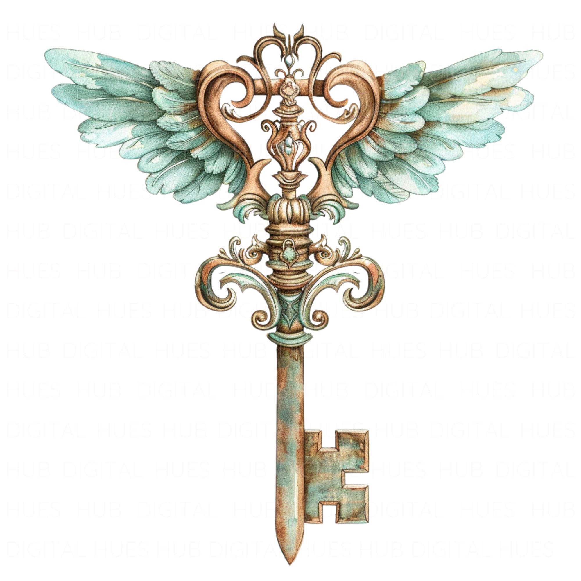 12 Magic Key With Wings Clipart Watercolor Fairy Key Fantasy Clipart ...