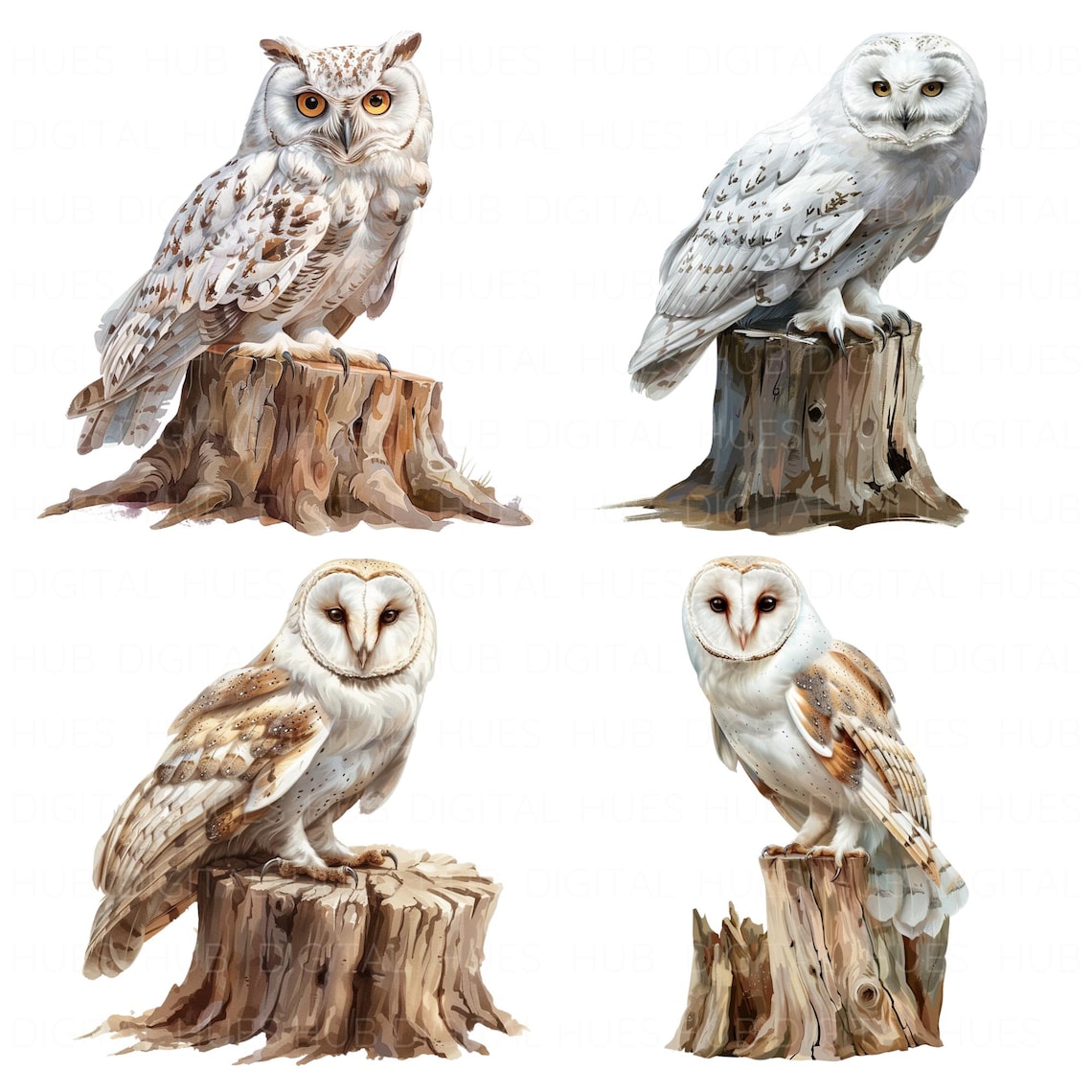 12 Owl on Tree Stump Clipart Watercolor Nursery Owl Digital Download ...