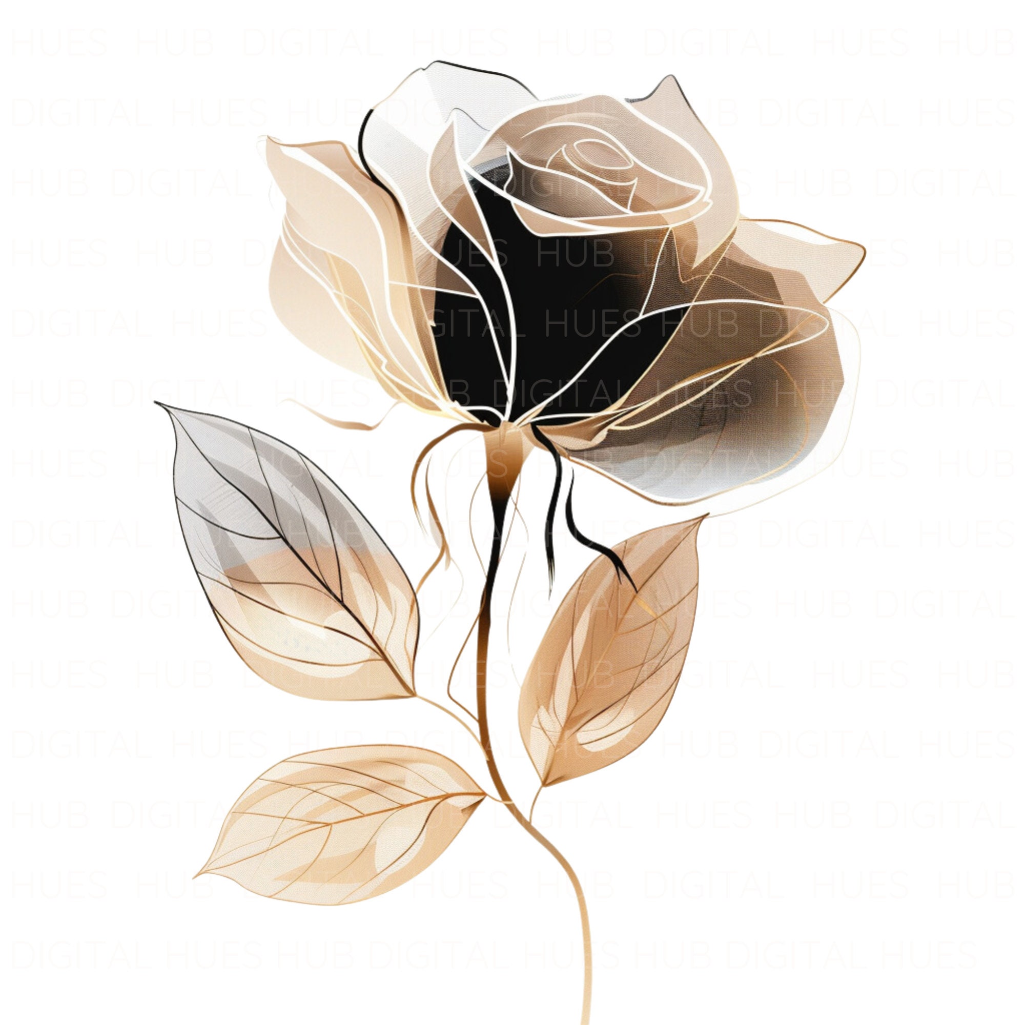 7 Black & Gold Rose Clipart Watercolor Roses Printable High Quality ...