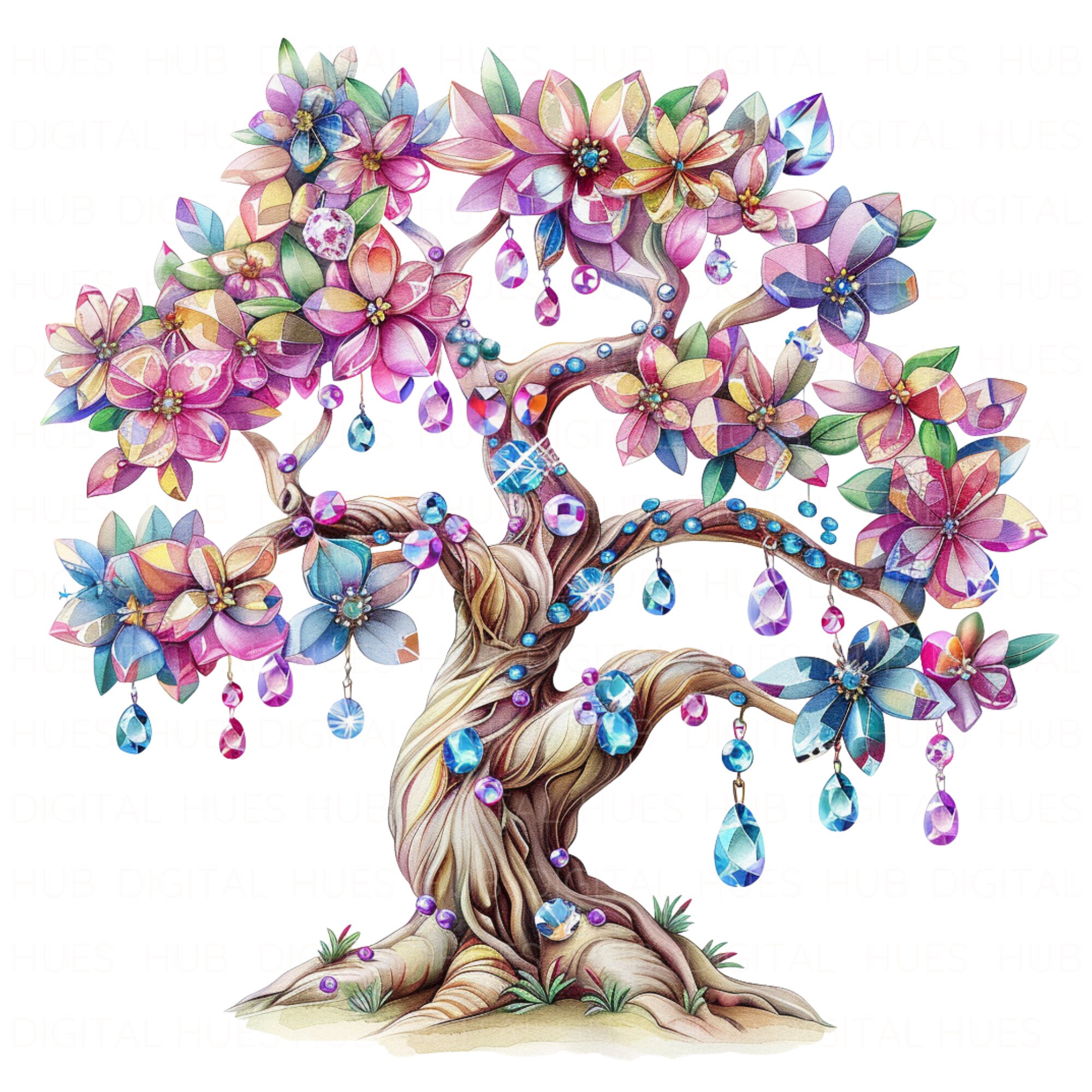 12 Colorful Jewel Tree Clipart Watercolor Gemstone Tree of Life High ...