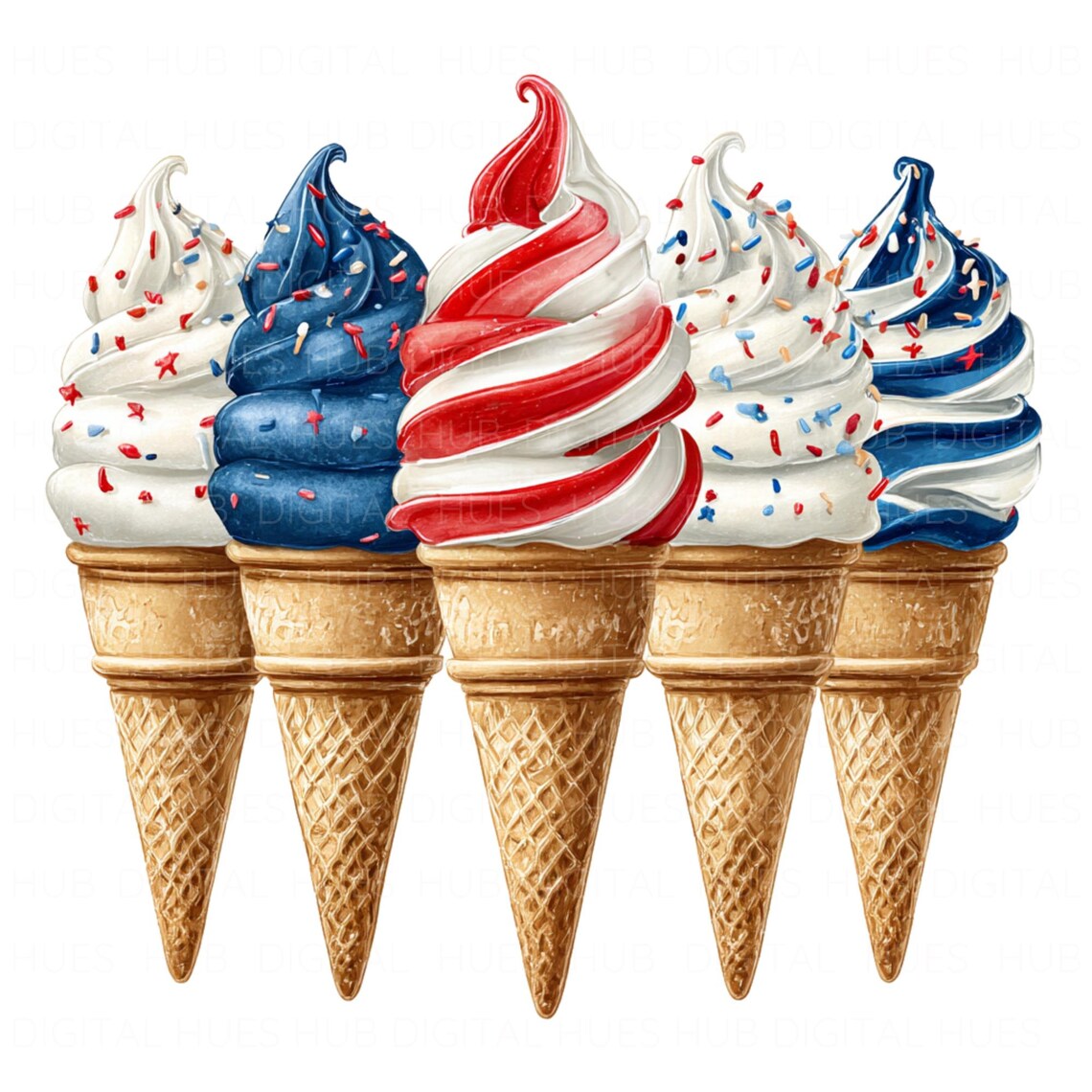 13 Patriotic Ice Cream Clipart Watercolor Red White Blue Celebration ...