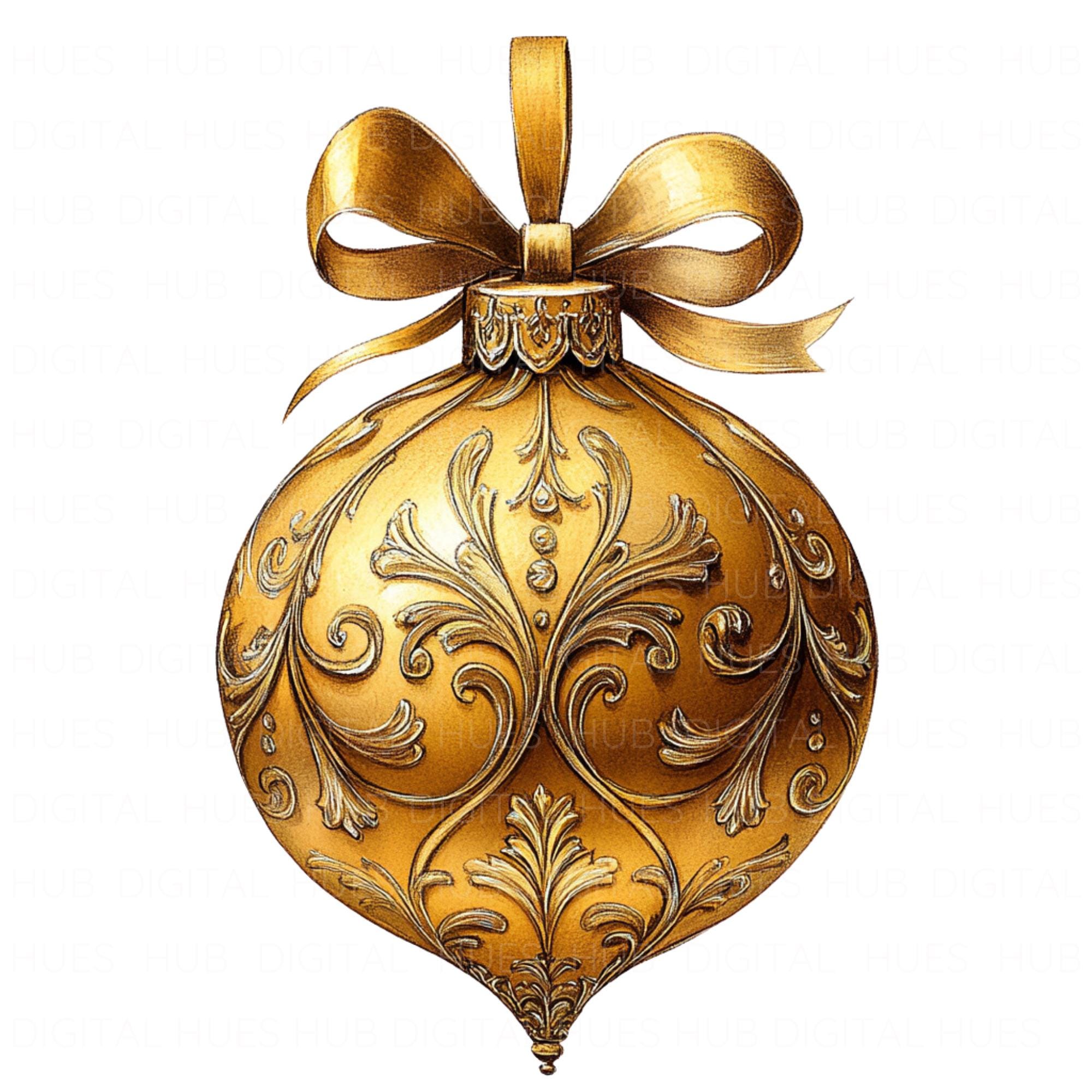 18 Golden Christmas Bauble Clipart Watercolor Festive Bauble Printable ...